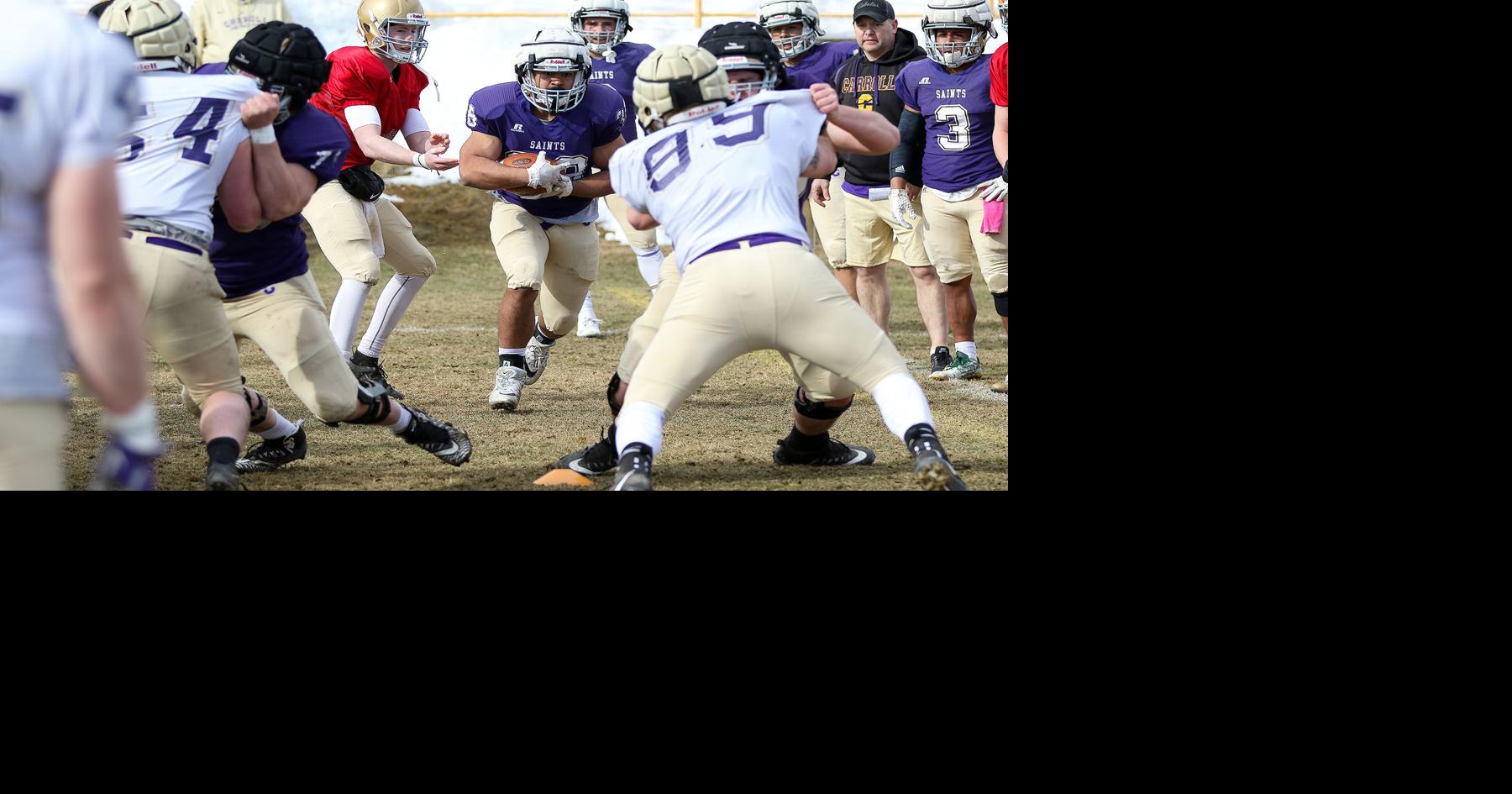 Carroll College football puts on full pads for the first time this spring