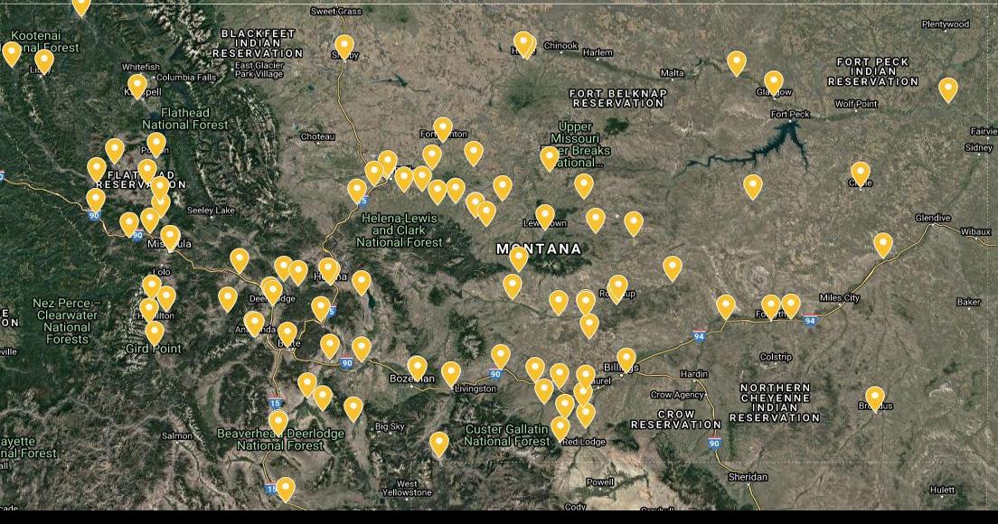 Map of hillside letters in Montana