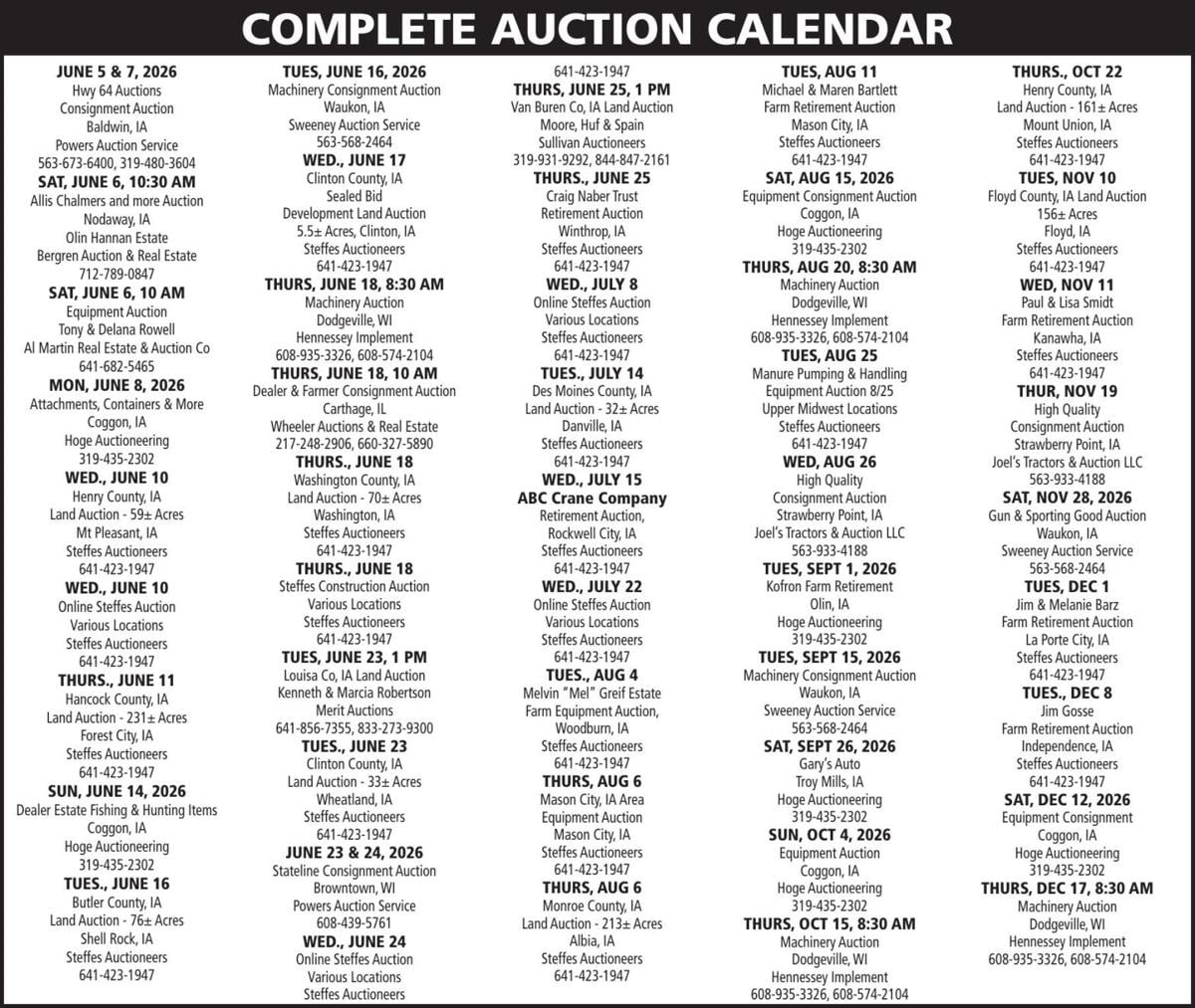 Farmer Today Auction Calendar