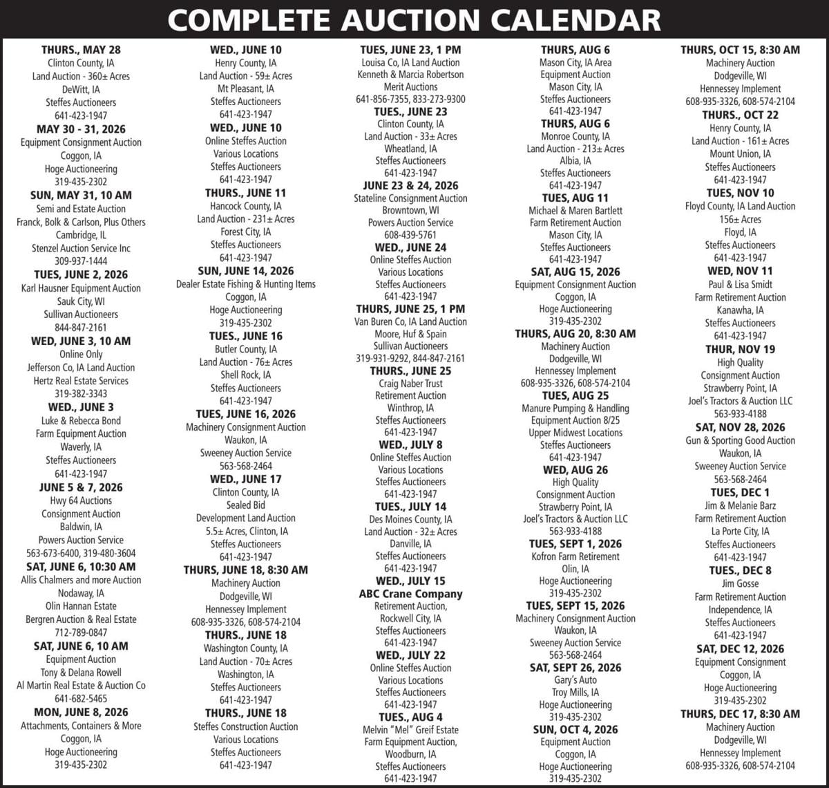 Farmer Today Auction Calendar