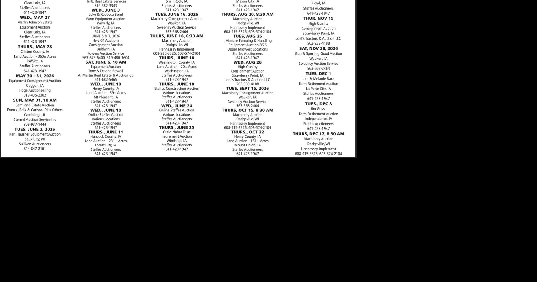 Farmer Today Auction Calendar