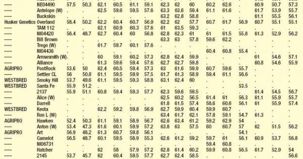 Wheat bushel weights at all locations tested. Ranked according to ...
