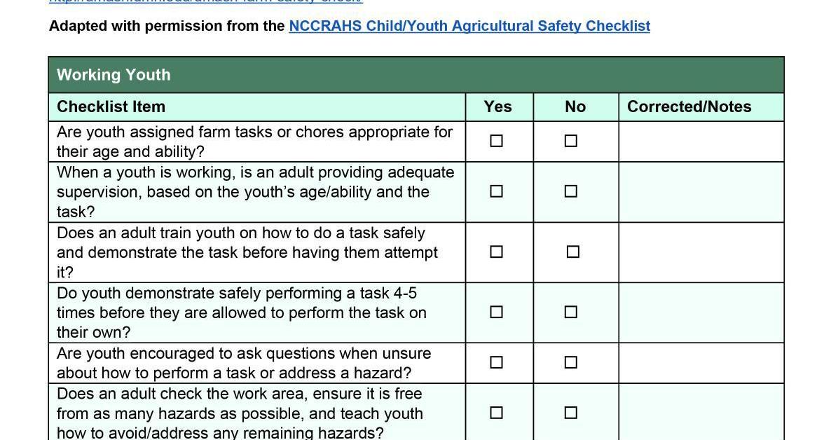 Youth Farm Safety Checklist part 1