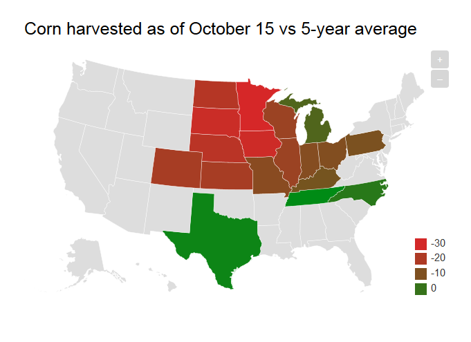 Western Corn Belt harvest far behind average pace