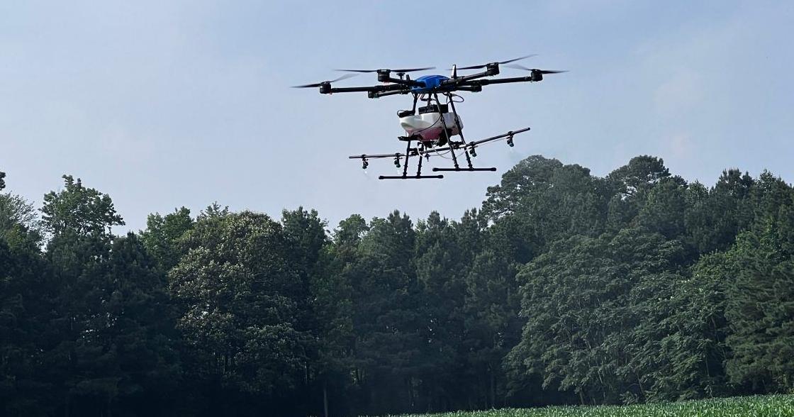 Researchers study herbicide spray applications using drones