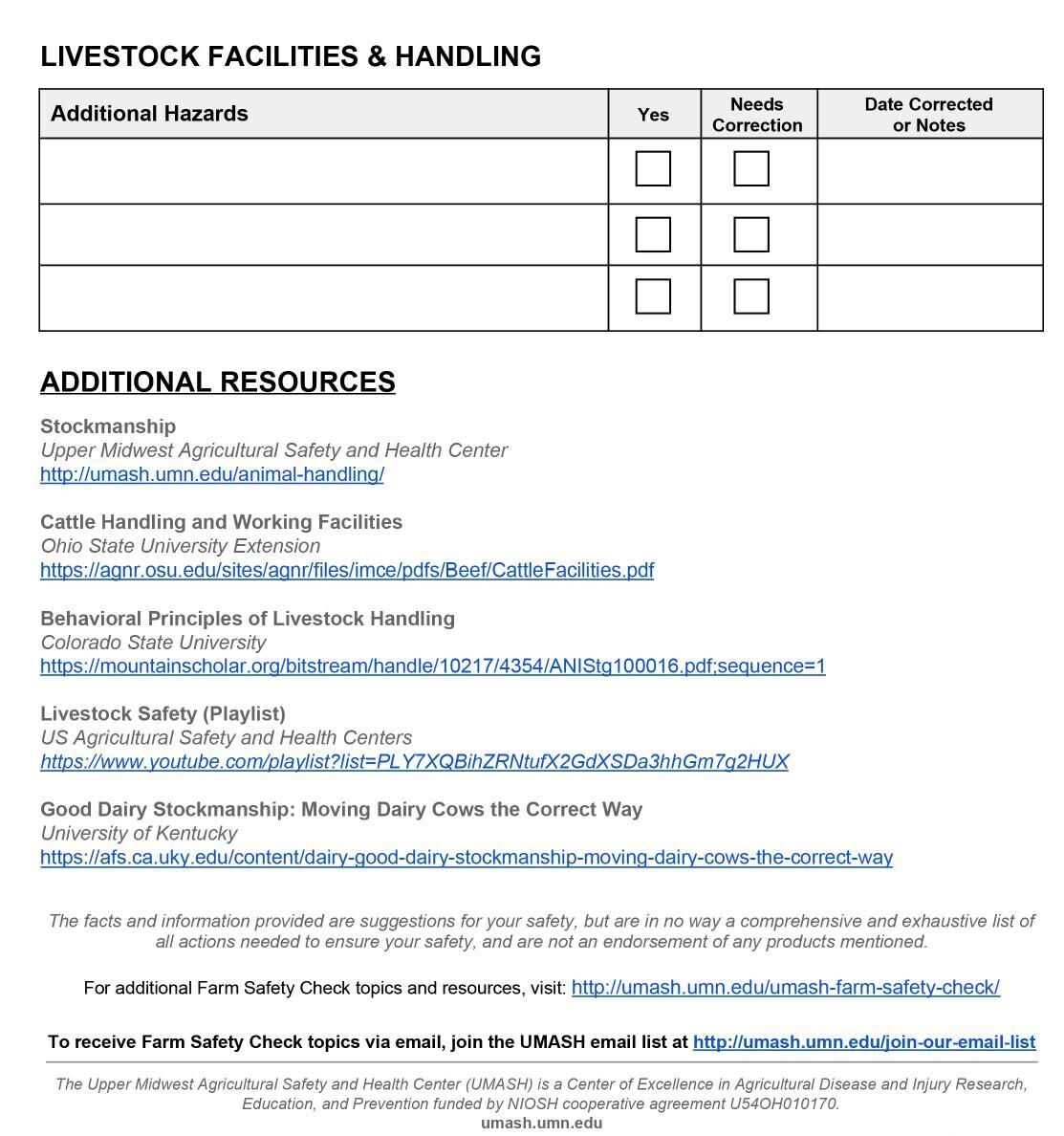 Livestock Safety Checklist part 2