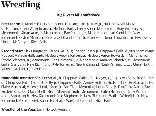 Wrestling: Rice Lake's Stone earns Big Rivers All-Conference first team ...