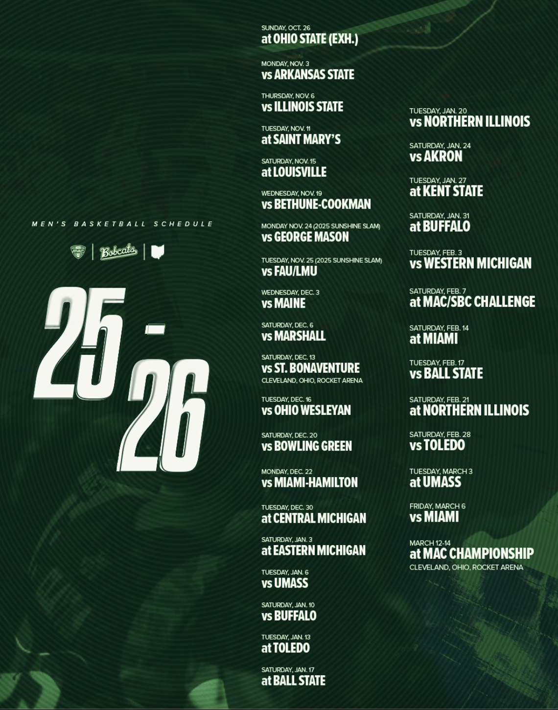Ohio Men’s Basketball Announces Remainder of 2025-26 Schedule | Ohio ...
