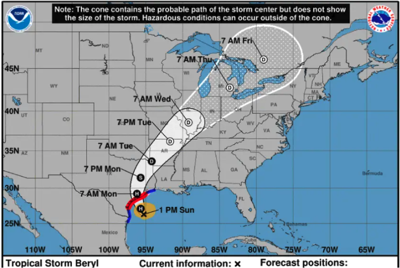 Tropical Storm Beryl is on a path to hit the Texas coast as a hurricane ...