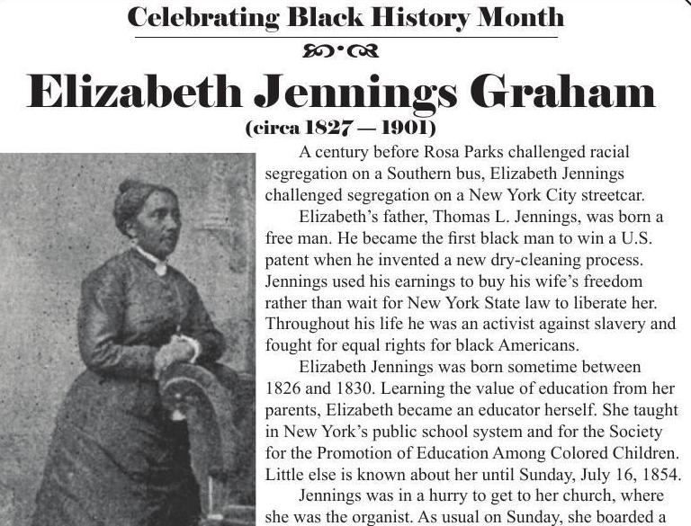 Newspapers in Education Black History Month profile: Elizabeth Jennings ... Newspapers in Education Black History Month profile: Elizabeth Jennings ...