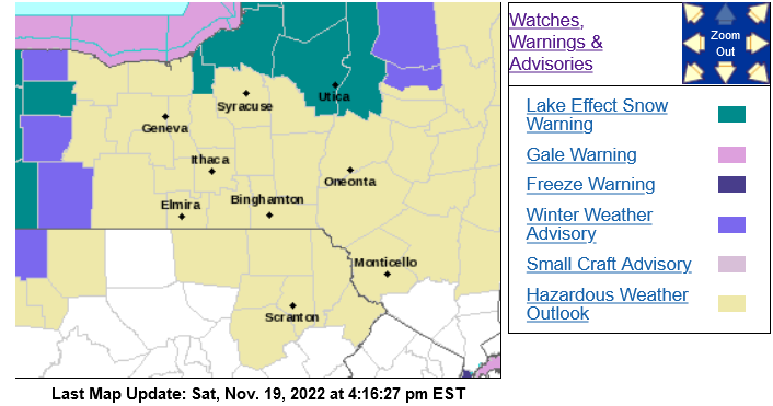 Lake effect snow warning includes northern Cayuga County