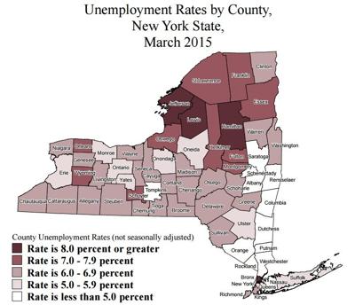 New York county unemployment rates for March, ranked
