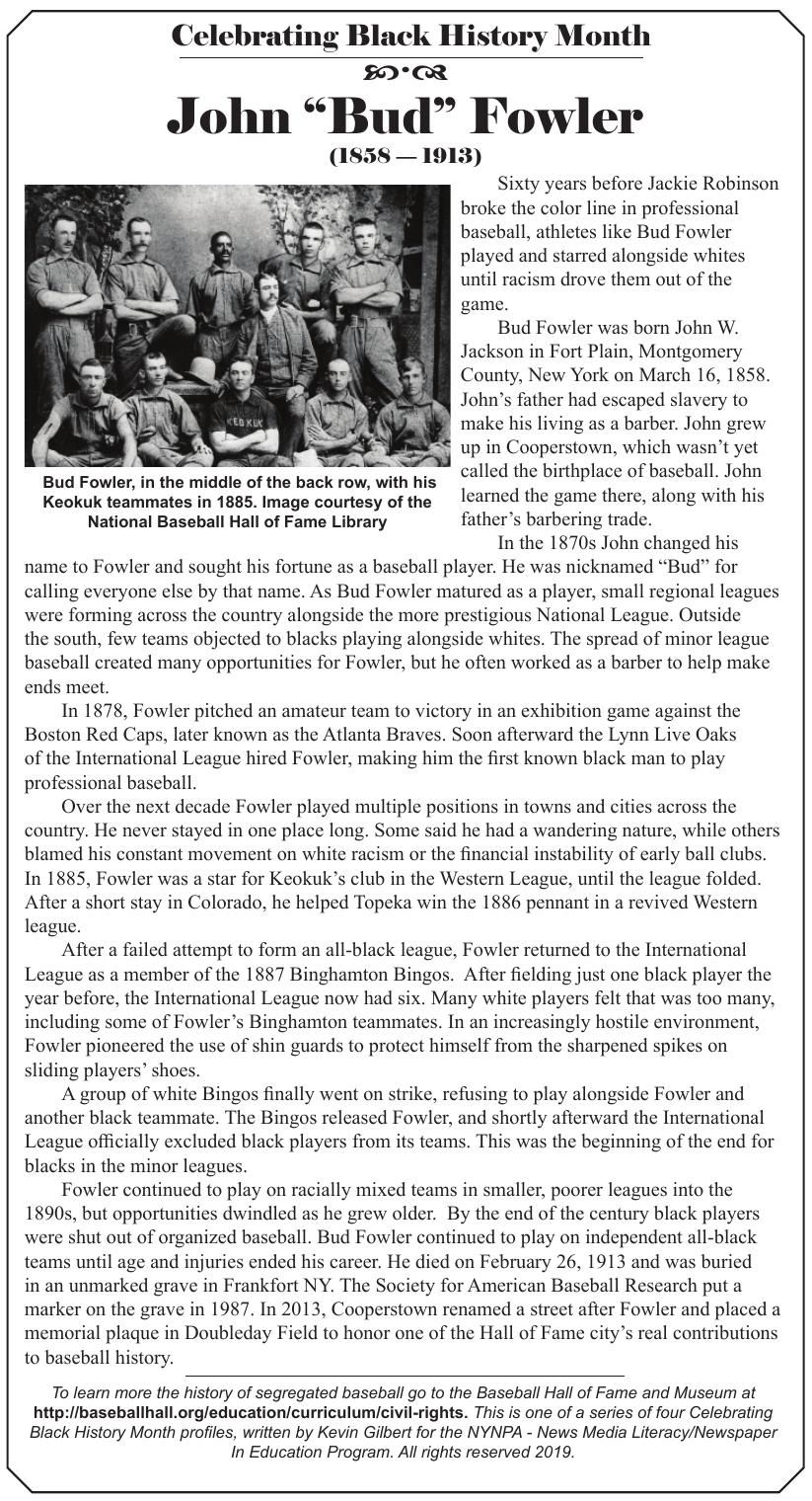 Newspapers in Education Black History Month profile: John 'Bud' Fowler