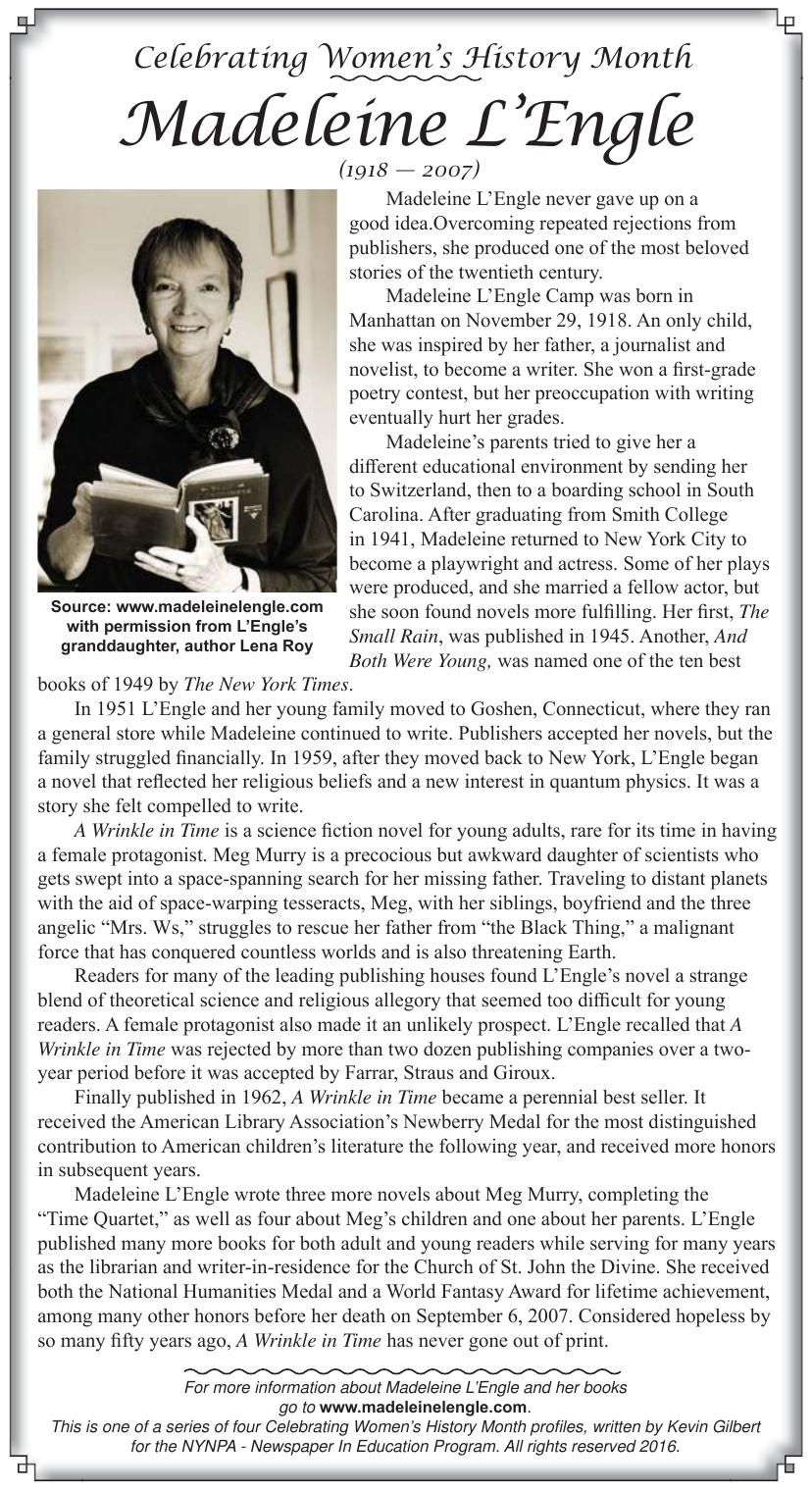 NIE Blog Women's History Month profile: Madeleine L’Engle