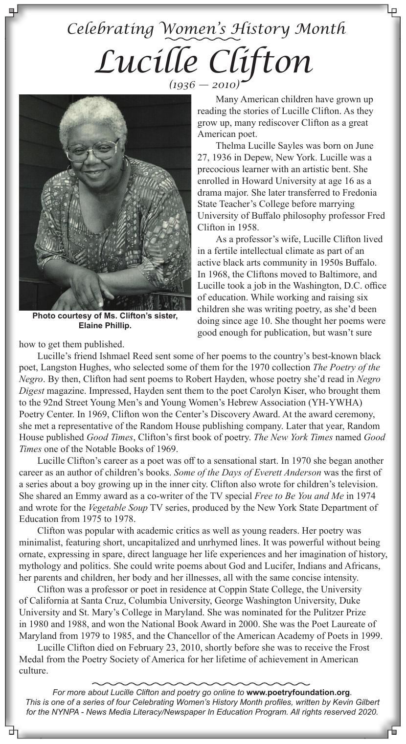 Newspapers in Education Women's History Month profile: Lucille Clifton