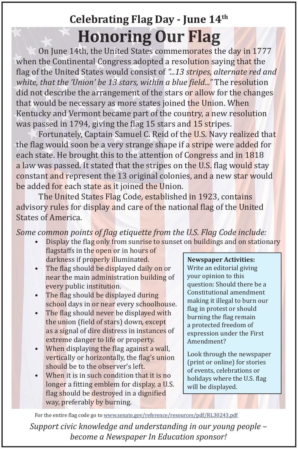 Newspapers in Education: All about Flag Day