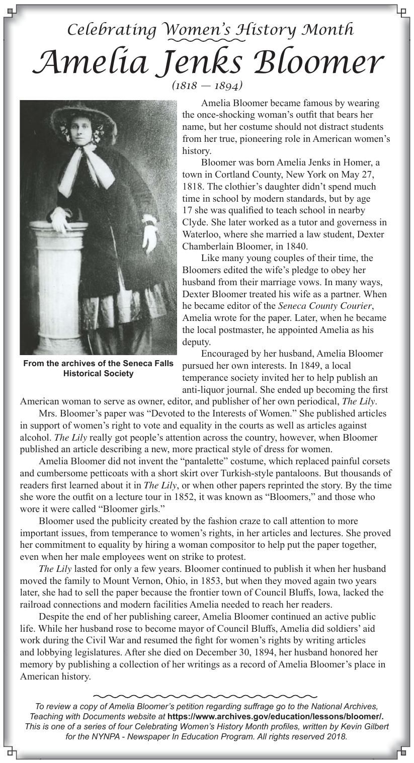Women's History Month profile: Amelia Jenks Bloomer