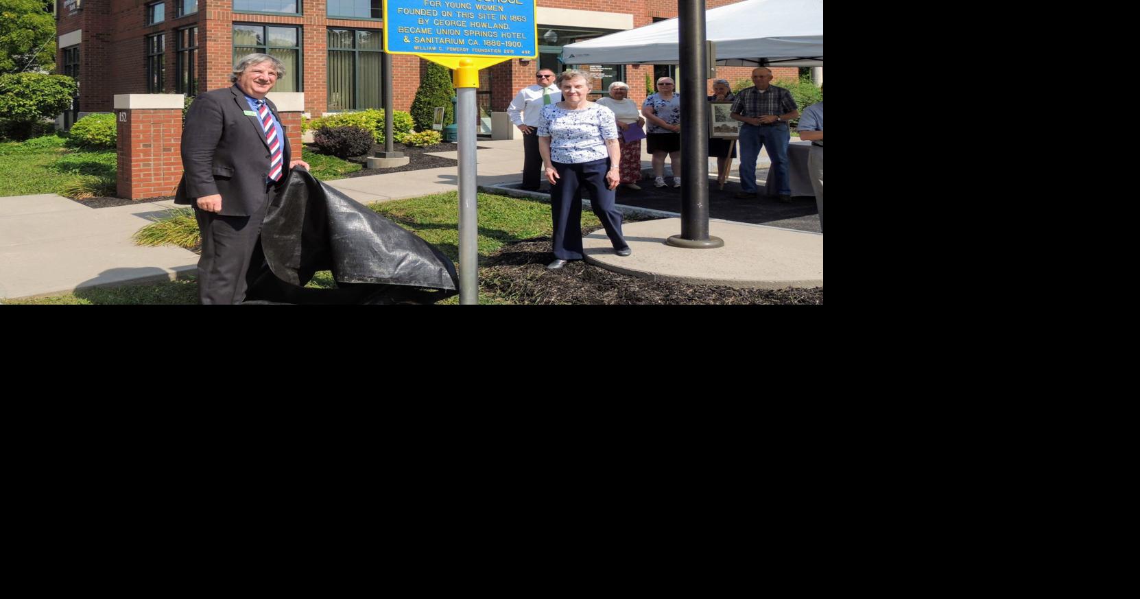 Howland School marker unveiled at Union Springs bank