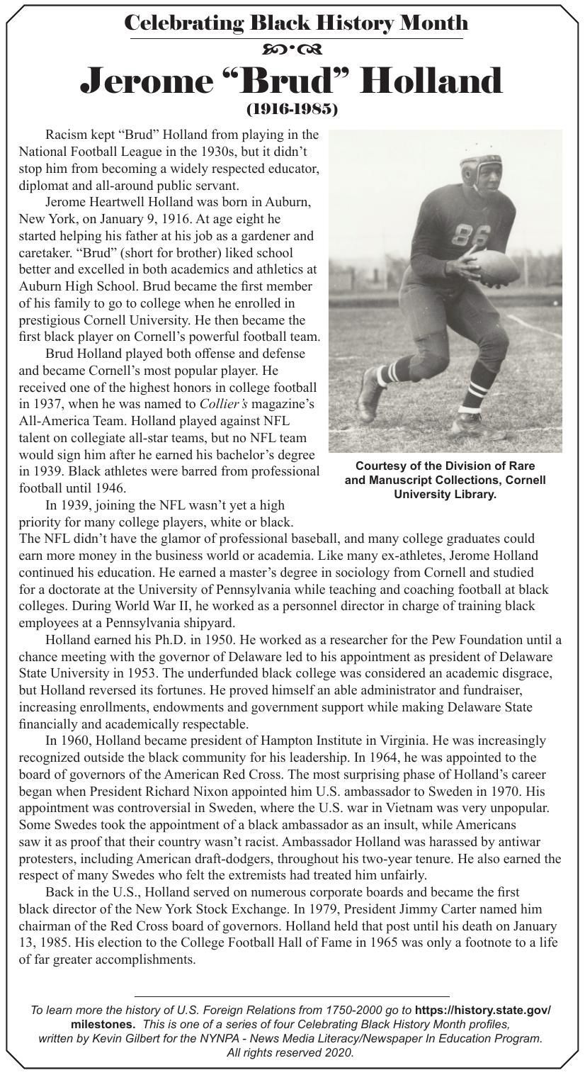 Newspapers in Education Black History Month profile: Jerome “Brud” Holland Newspapers in Education Black History Month profile: Jerome “Brud” Holland