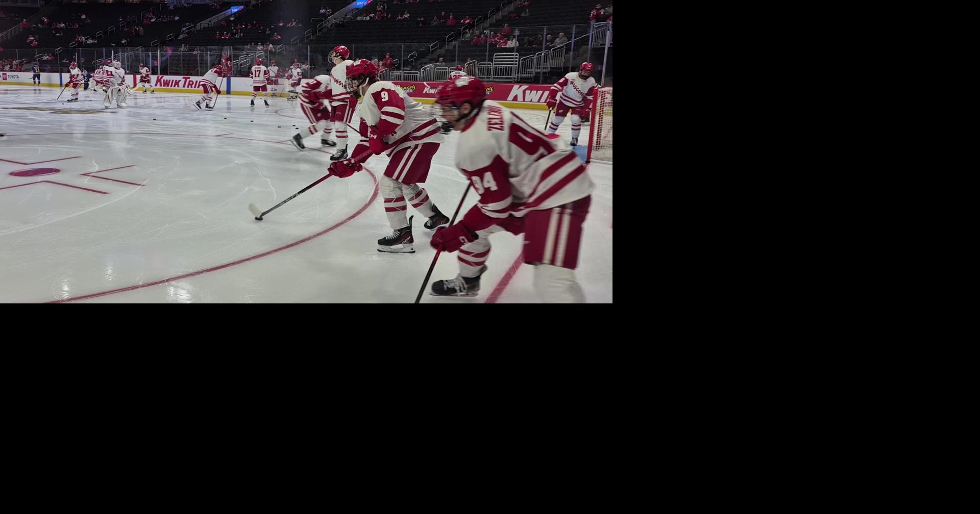 Wisconsin men's hockey team warms up before playing Lake Superior State ...