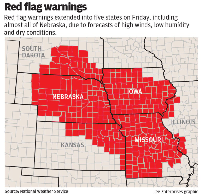 Red flag warnings range across Nebraska, other central states
