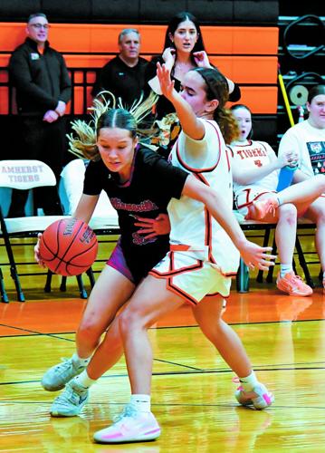 Williamsville South's Tessa Petrie, left, tries to navigate the tiny ...