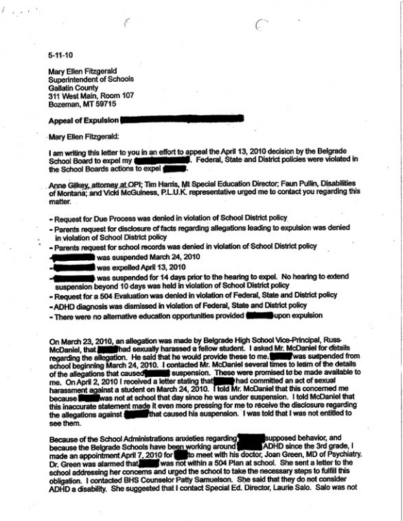 Sample Letter Expelled From School