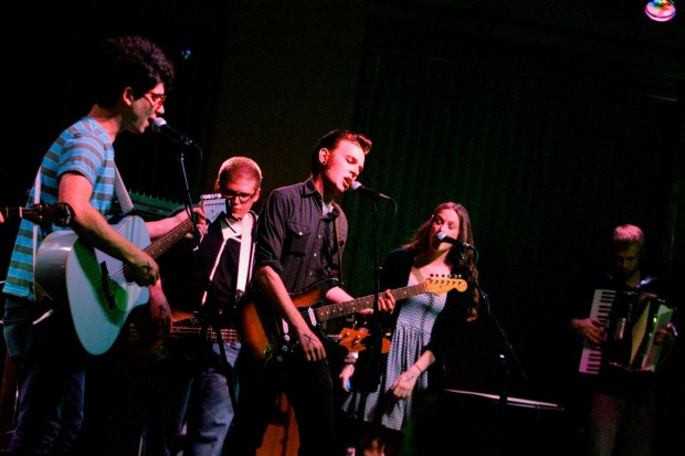 Members of the Brass Monkey Band ready to jam Friday night at Off The Leaf