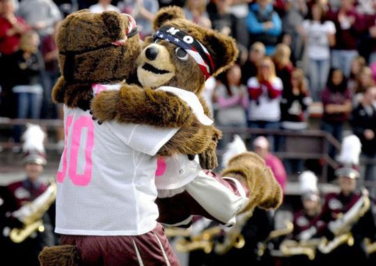 Monte’s new mascot buddy tumbles onto football field