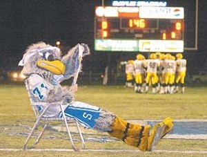 Skyview mascot does a little dance, hugs