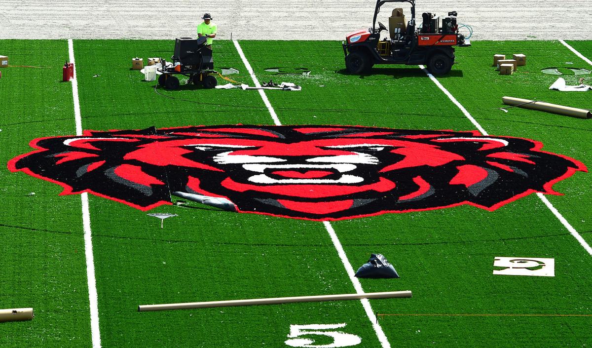 Photos: Crews finishing up turf on Lockwood Lions football field