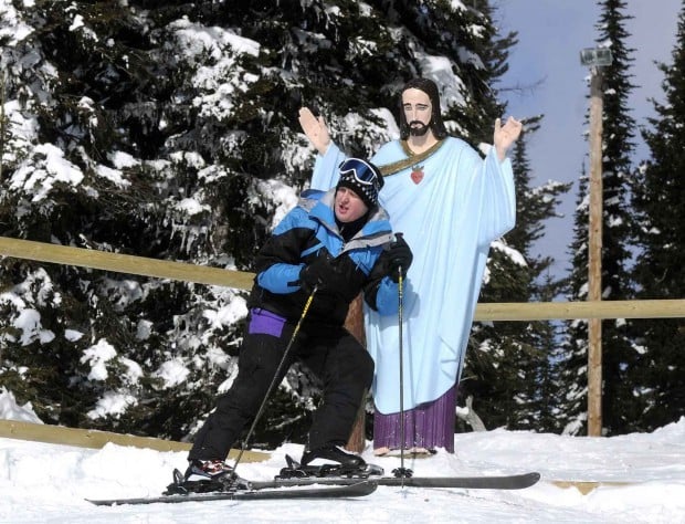 Stone Jesus statue at Whitefish still stands