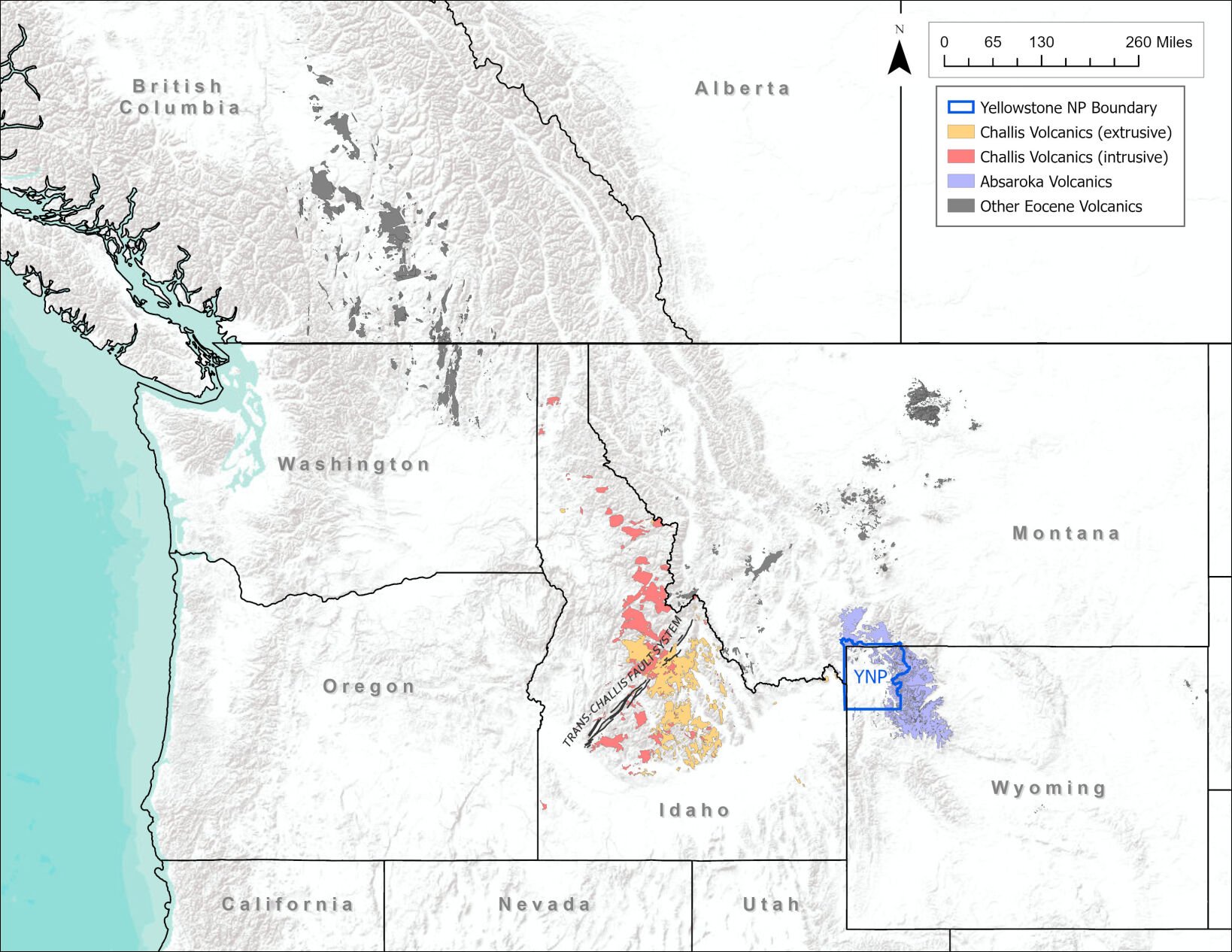 Challis Volcanic Group lasted between 56 to 34 mya