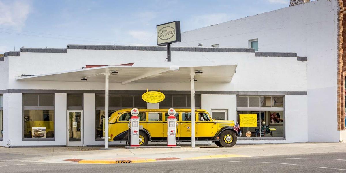 Historic Yellowstone Park buses on display in Red Lodge