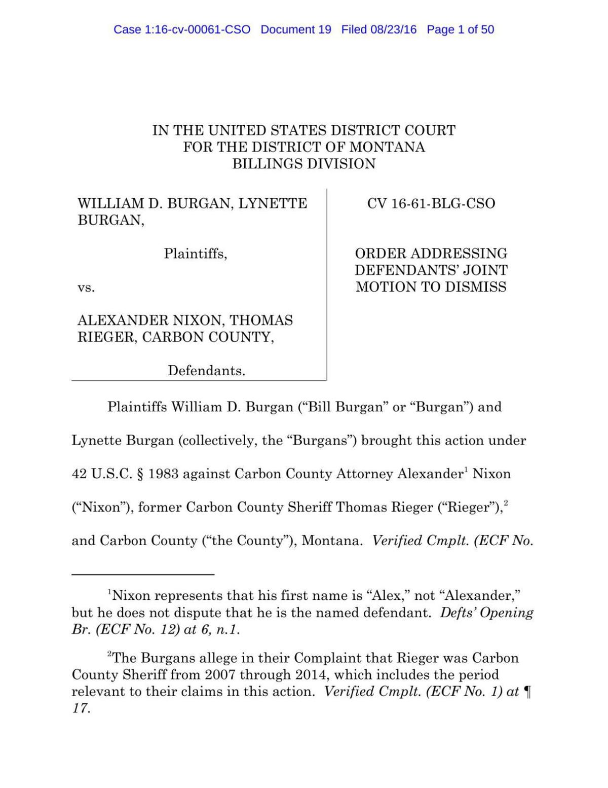 Order denying motion to dismiss