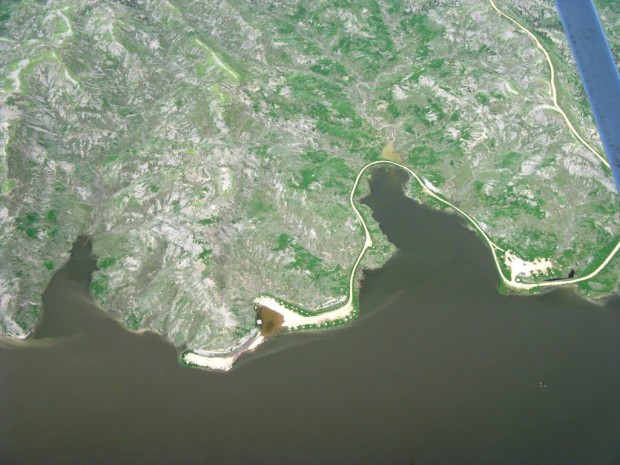 An aerial view of some of the high water on the Missouri, Fort Peck