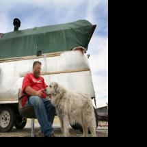 Man, horses, dogs on meandering trip