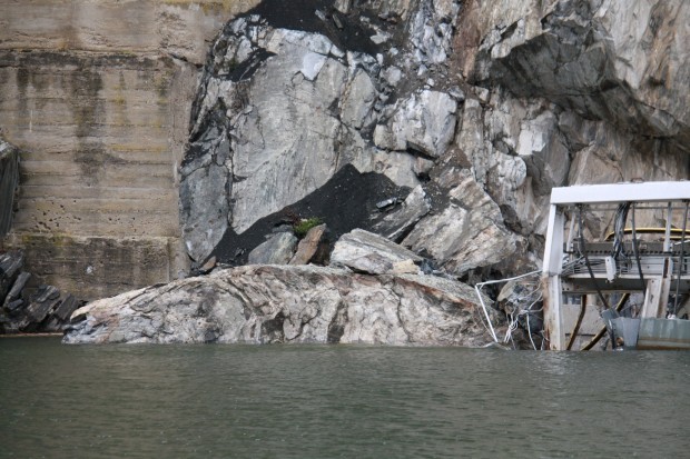 Boulder damages equipment at Madison Dam