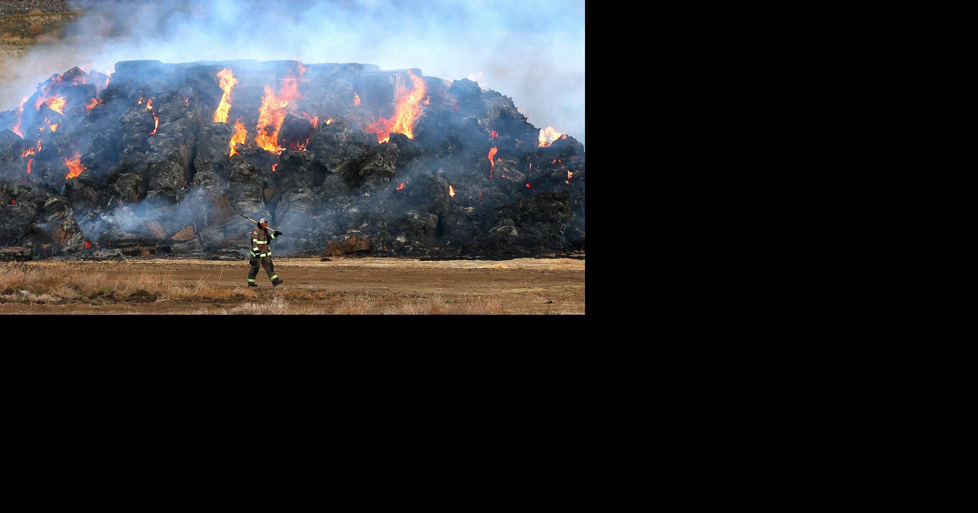 Hay and truck destroyed by fire near Huntley