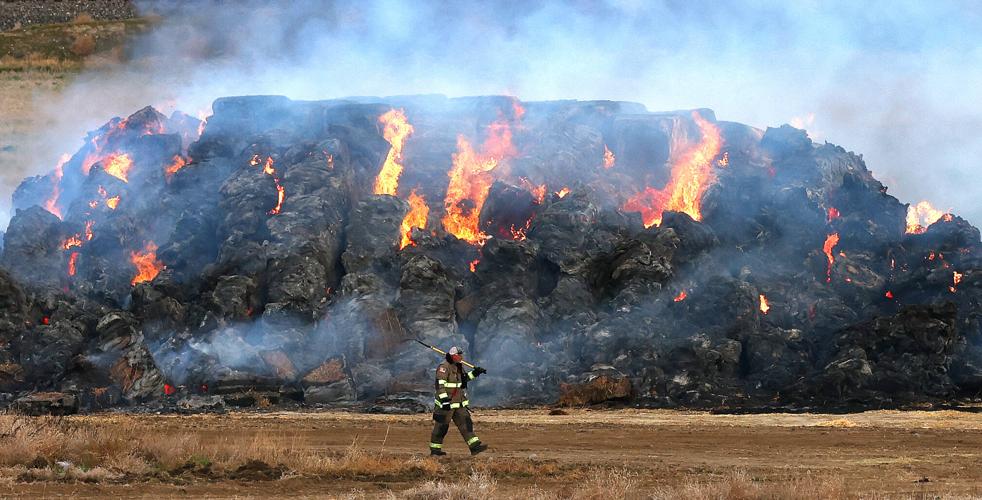 Hay and truck destroyed by fire near Huntley