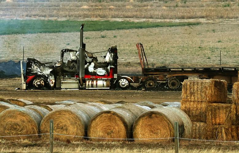 Hay and truck destroyed by fire near Huntley