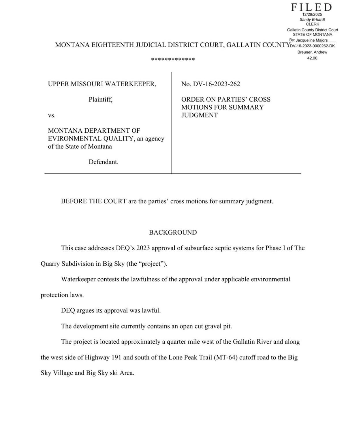 Judge Breuner's order to DEQ