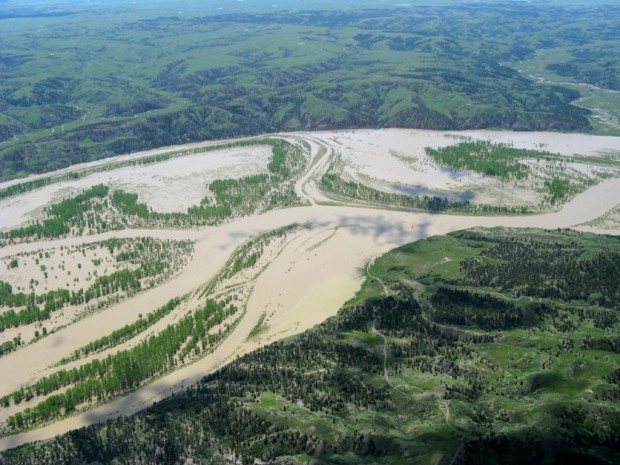 An aerial view of some of the high water on the Missouri, Fort Peck ...