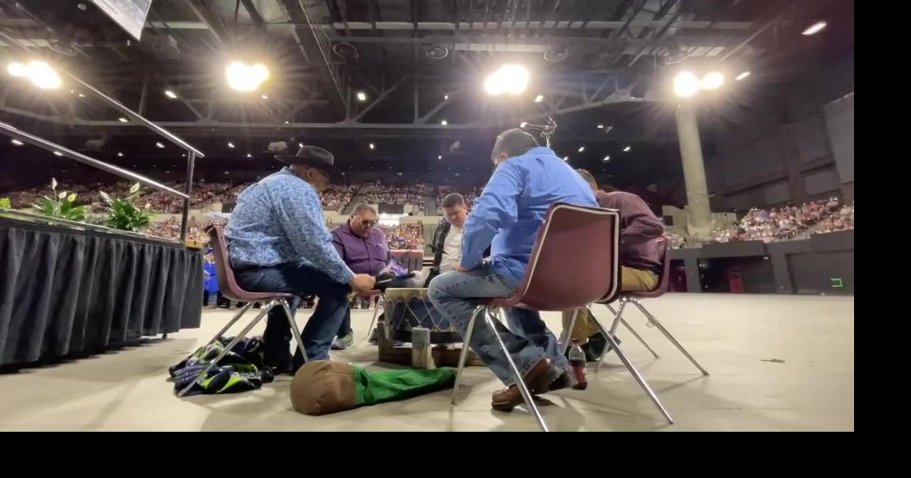 Fort Belknap Singers’ honor song at Skyview graduation