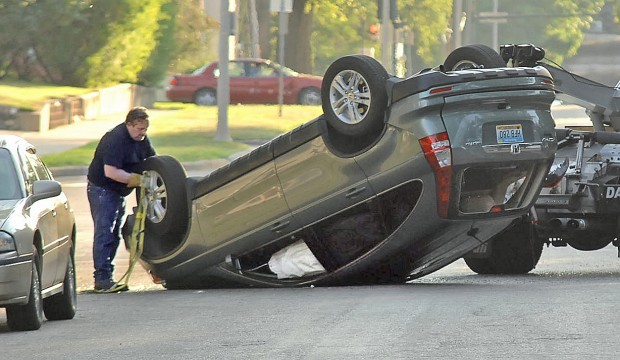 Rollover accident sends one woman to hospital