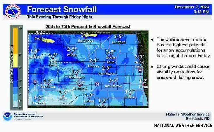Snow, strong winds, cold sweep into ND