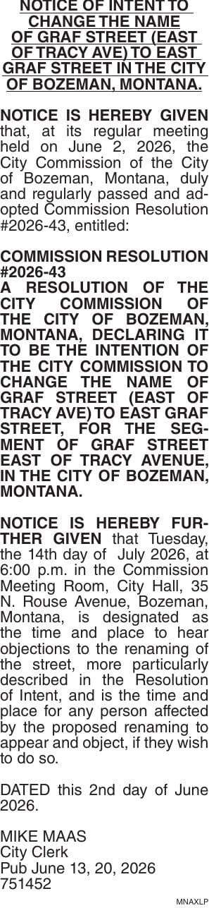 INTENT TO CHANGE THE NAME OF GRAF STREET | Legals ...