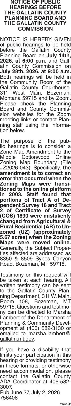 PUBLIC HEARINGS OnlineMap_ZMA | Legals | bozemandailychronicle.com