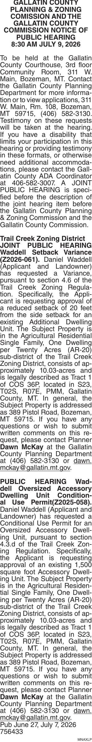 PUBLIC HEARING JULY 9 2026 | Legals | bozemandailychronicle.com