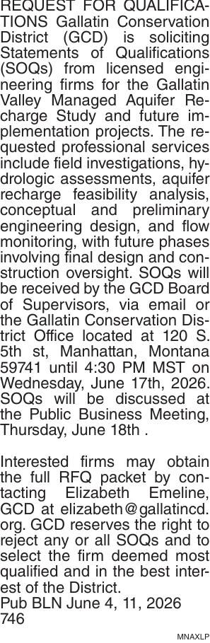 RFQ ENGINEERING FIRMS | Legals | bozemandailychronicle.com